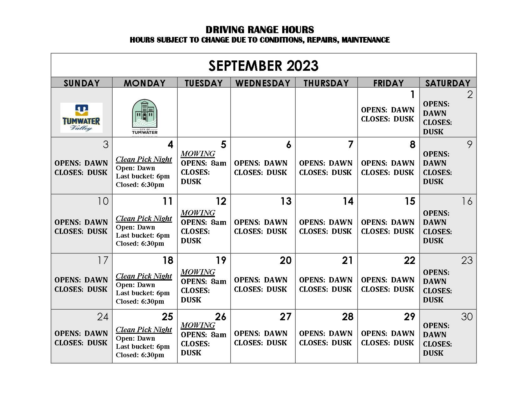 Events - Tumwater Valley Golf Club