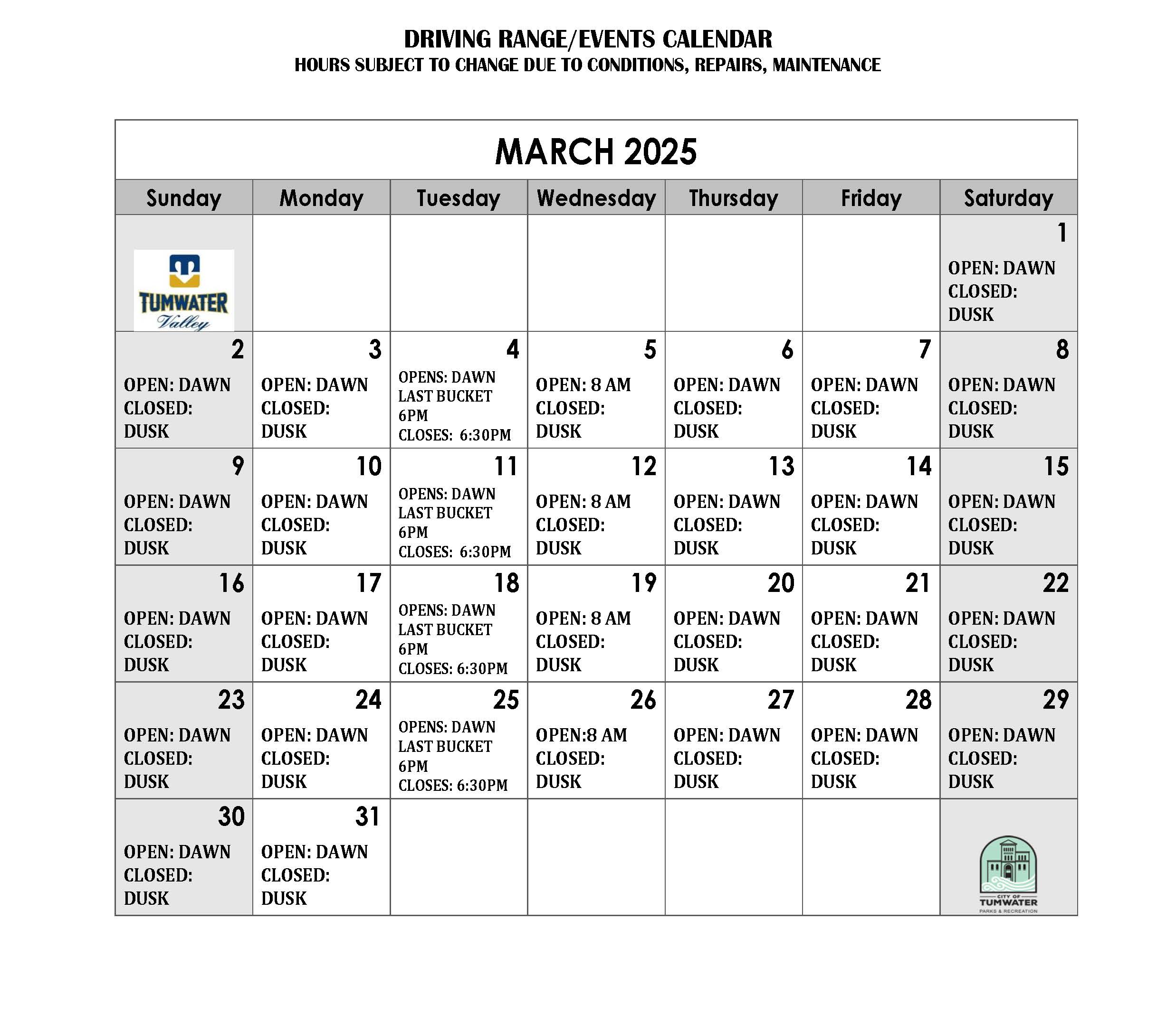 Events - Tumwater Valley Golf Club